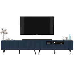 TV-LOWBOARD 2er-Set Elpis2 Marineblau mit schwarzen Metallbeinen150 cm