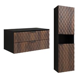 WASCHTISCHUNTERSCHRANK 81cm Nevia 2er-Set Holz und Schwarz