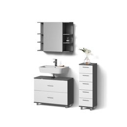 BADM&Ouml;BEL-SET Eisak Wei&szlig;/Anthrazit 3 Teile, mit Unterschrank 80 cm
