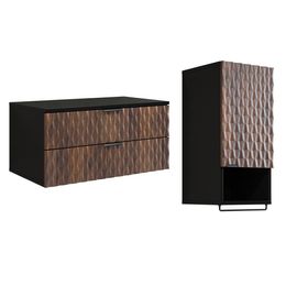 WASCHTISCHUNTERSCHRANK 81cm Nevia 2er-Set Holz und Schwarz