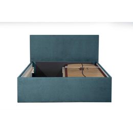 Halmon Schlafkomfort Betten POLSTERBETT Gent Blau 140 x 200 x 32 cm Bettkasten Mit hochwertiger Matratze H2 (bis 100 kg) und Lattenrost