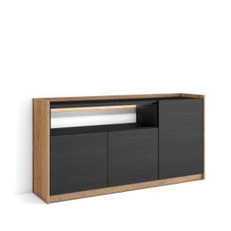 SIDEBOARD, Schwarz und Eiche, 156/37/80cm, mit Led