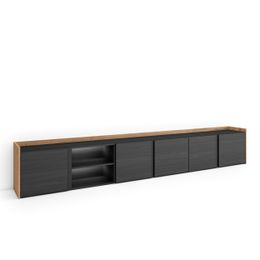 LOWBOARD, Schwarz und Eiche, 309/35/50cm, mit Led