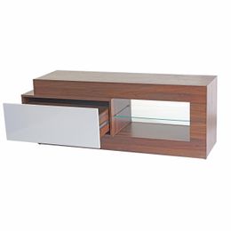 MCW TV-RACK Walnuss Dekor, Hochglanz Reinwei&szlig;