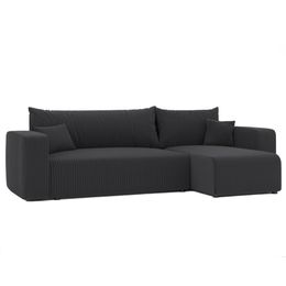 ECKSOFA Dunkelgrau Cord-Stoff mit Bettkasten