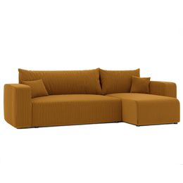 ECKSOFA Gelb Cord-Stoff mit Bettkasten