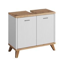 Badplaats WASCHBECKENUNTERSCHRANK Colima 2 Schubladen Eiche mit Wei&szlig; - 60 x 28 x 54 cm