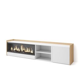 LOWBOARD, Wei&szlig; und Eiche, 212/35/50cm, Kamin mit Feuereffekt XXL