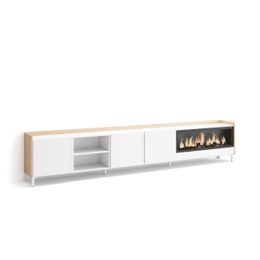LOWBOARD, Wei&szlig; und Eiche, 315/35/61cm, Kamin mit Feuereffekt XXL