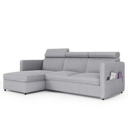 ECKSOFA mit Schlaffunktion und Bettkasten, Hellgrau