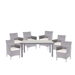 MCW POLY-RATTAN-GARNITUR Grau, Cremewei&szlig;