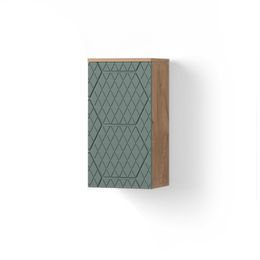 BADSCHRANK Ronco Gr&uuml;n/Goldkraft Eiche 30 x 59 cm 2 F&auml;cher, Badezimmer