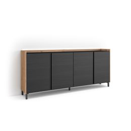 SIDEBOARD, Schwarz und Eiche, 207/35/91cm, mit Beinen