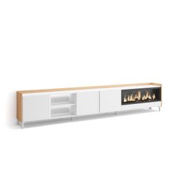 LOWBOARD, Wei&szlig; und Eiche, 315/35/61cm, Kamin mit Feuereffekt XXL