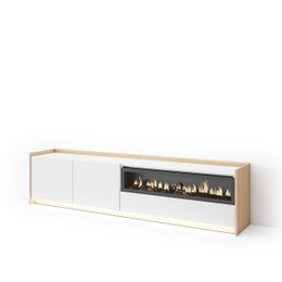 LOWBOARD, Wei&szlig; und Eiche, 207/37/50cm, Kamin mit Feuereffekt