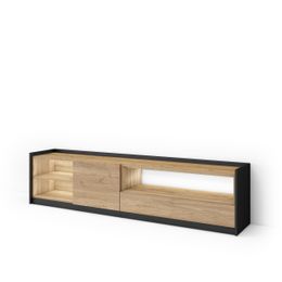 LOWBOARD, Eiche und Schwarz, 207/37/50cm, mit Led
