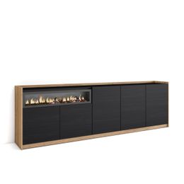 SIDEBOARD, Highboard, Schwarz Eiche, Elektrokamin, 260/37/80cm