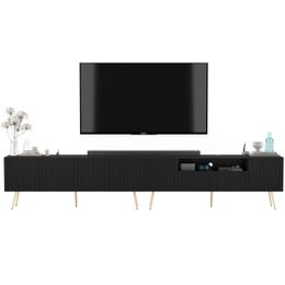 TV-LOWBOARD 2er-Set Elpis2 Schwarz matt mit goldenen Metallbeinen150 cm