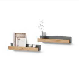 WANDREGAL Lorena Anthrazit/Goldkraft Eiche 60 x 10 cm 2er Set