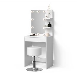 SCHMINKTISCH Nola Wei&szlig; mit LED Beleuchtung und Hocker