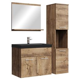 Badplaats BADM&Ouml;BEL-SET Montreal 4 Teile Braun Eiche - Schwarze Waschbecken - 60 x 35 x 51 cm