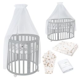 BABYBETT GREY OVAL 7in1 mit Matratze und Himmelset