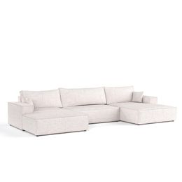 WOHNLANDSCHAFT NUBO mit Schlaffunktion Creme im Neve Stoff