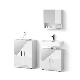 BADM&Ouml;BEL-SET Ronco Wei&szlig; Hochglanz mit Eins&auml;tzen 3 Teile, mit Unterschrank 60 cm