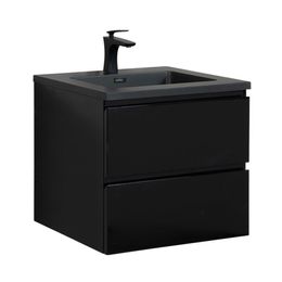 Badplaats WASCHTISCHKOMBI Angela 2 Teile - Schwarz Matt Mit Schwarzem Waschbecken - 60 x 48 x 52 cm