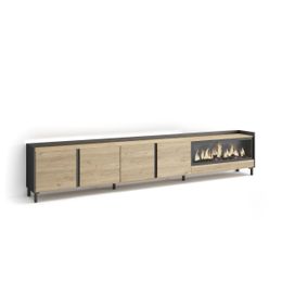 LOWBOARD, Eiche und Schwarz, 315/35/61cm, Kamin mit Feuereffekt XXL