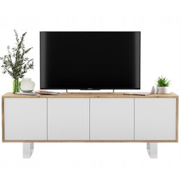 TV-SCHRANK Apollo2 Eiche wotan Wei&szlig; Matt mit Metallbeinen 150 cm