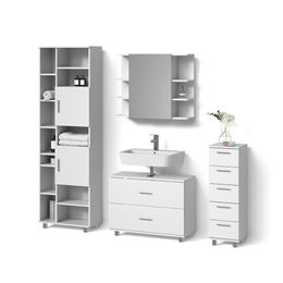 BADM&Ouml;BEL-SET Eisak Wei&szlig; 4 Teile, mit Hochschrank
