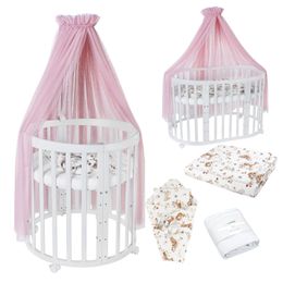 BABYBETT WHITE OVAL 7in1 mit Matratze und Himmelset