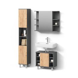 BADM&Ouml;BEL-SET Fucino Anthrazit/Goldkraft Eiche 3 Teile mit Hochschrank