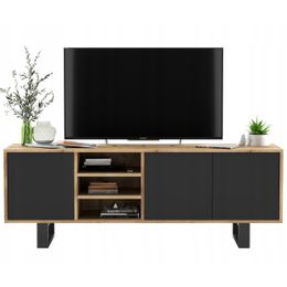 TV-LOWBOARD Apollo Eiche wotan Schwarz Matt mit Metallbeinen 150 cm