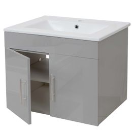 MCW WASCHBECKEN + UNTERSCHRANK Hochglanz Hellgrau