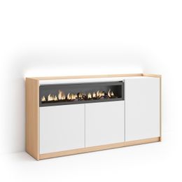SIDEBOARD, Wei&szlig; und Eiche, 156/37/80cm, Kamin mit Feuereffekt