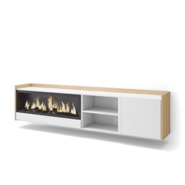 LOWBOARD, Wei&szlig; und Eiche, 212/35/50cm, Kamin mit Feuereffekt XXL