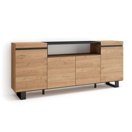 SIDEBOARD eiche, schwarz, 200/35/87cm