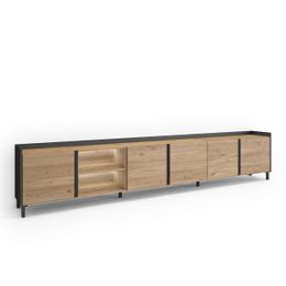 LOWBOARD, Eiche und Schwarz, 309/35/61cm, mit Beinen
