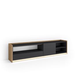 LOWBOARD, Schwarz und Eiche, 207/37/50cm, mit Led