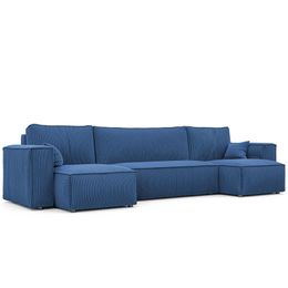 ECKSOFA mit Schlaffunktion und Bettkasten, Blau
