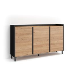 SIDEBOARD, Eiche und Schwarz, 156/35/91cm, mit Beinen