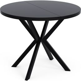 ESSTISCH Valeo runder ausziehbarer, Schwarz 120-200/120/76 cm