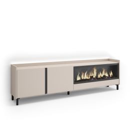 LOWBOARD, Beige, 212/35/61cm, Kamin mit Feuereffekt XXL