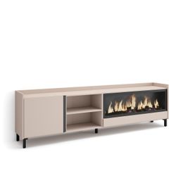 LOWBOARD, Beige, 212/35/61cm, Kamin mit Feuereffekt XXL