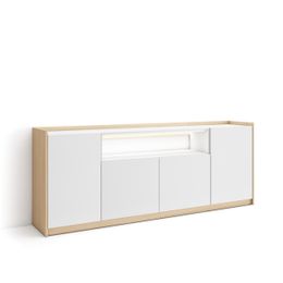SIDEBOARD, Wei&szlig; und Eiche, 207/37/80cm, mit Led