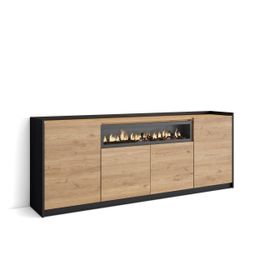 SIDEBOARD, Highboard, Eiche Schwarz, Elektrokamin, 207/37/80cm