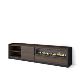 LOWBOARD, Dunkler Eiche und Schwarz, Elektrokamin, 207/37/50cm