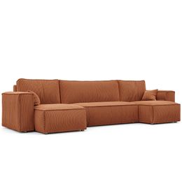ECKSOFA mit Schlaffunktion und Bettkasten, Ziegelrot